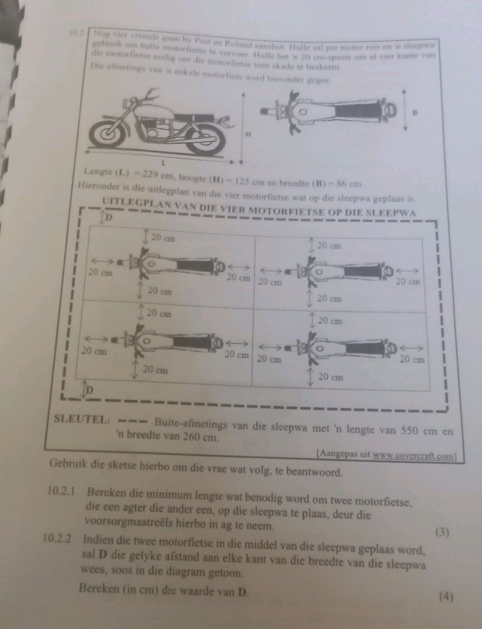 Lengte (L) = 229 cm, hoogte (H) = 125 cm en | StudyX
