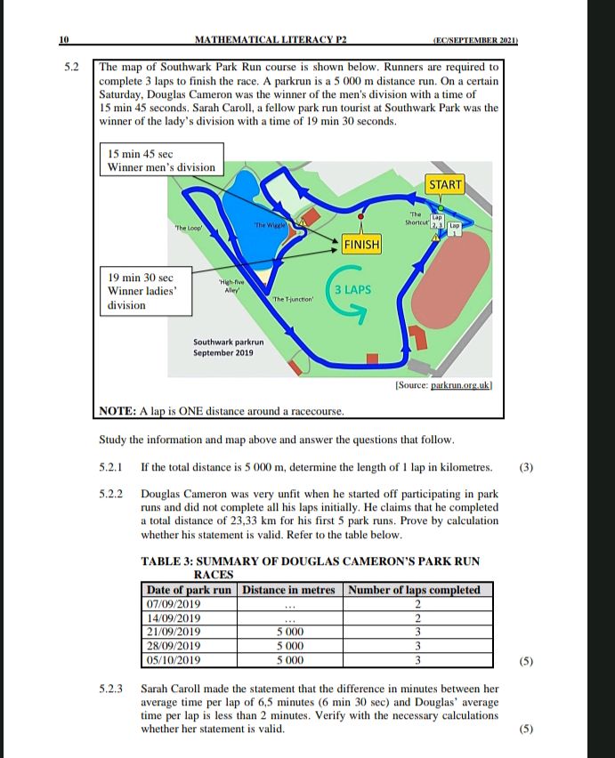5.2 The map of Southwark Park Run course is | StudyX