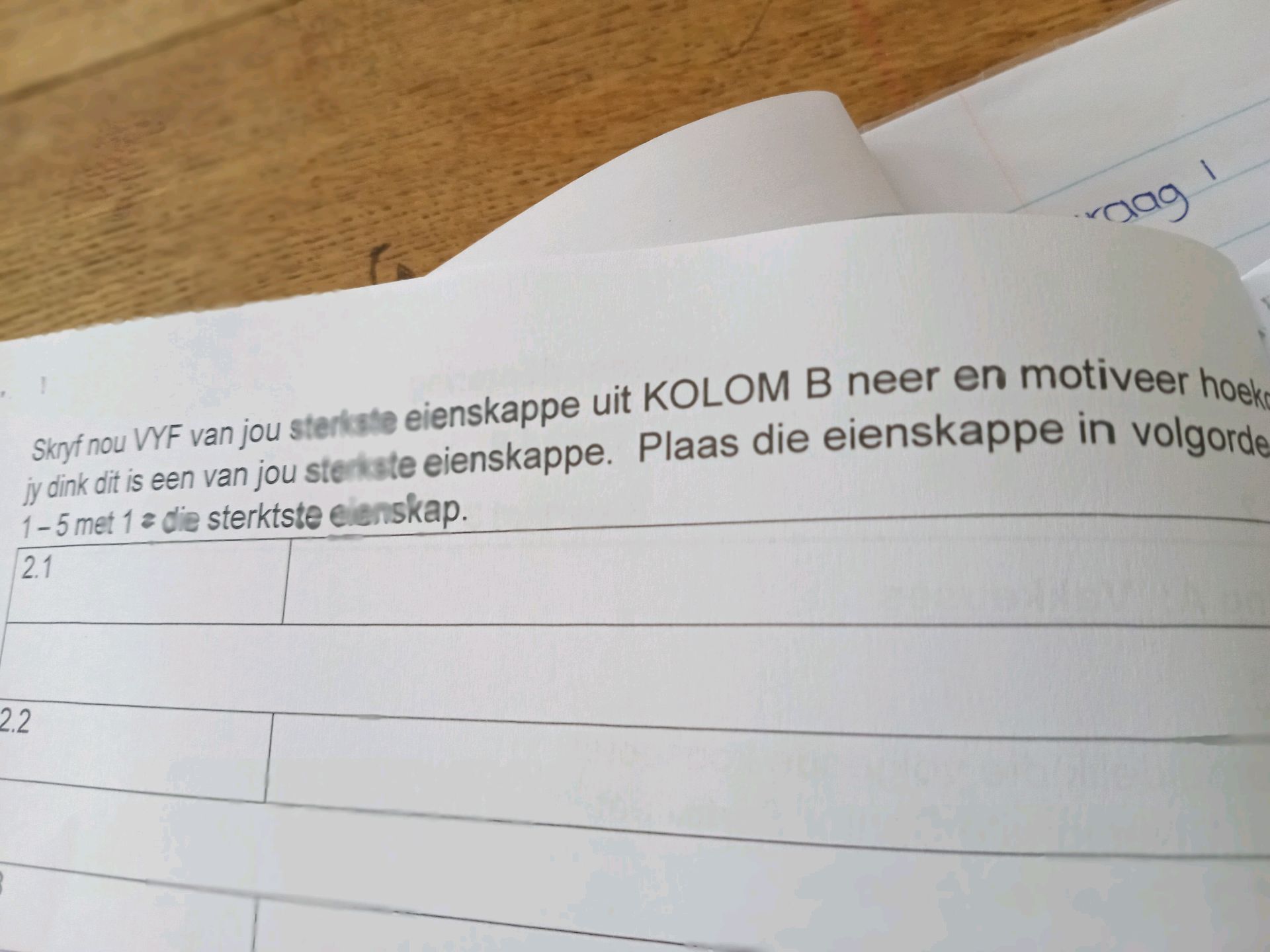 raag 1 Skryf nou VYF van jou sterkste