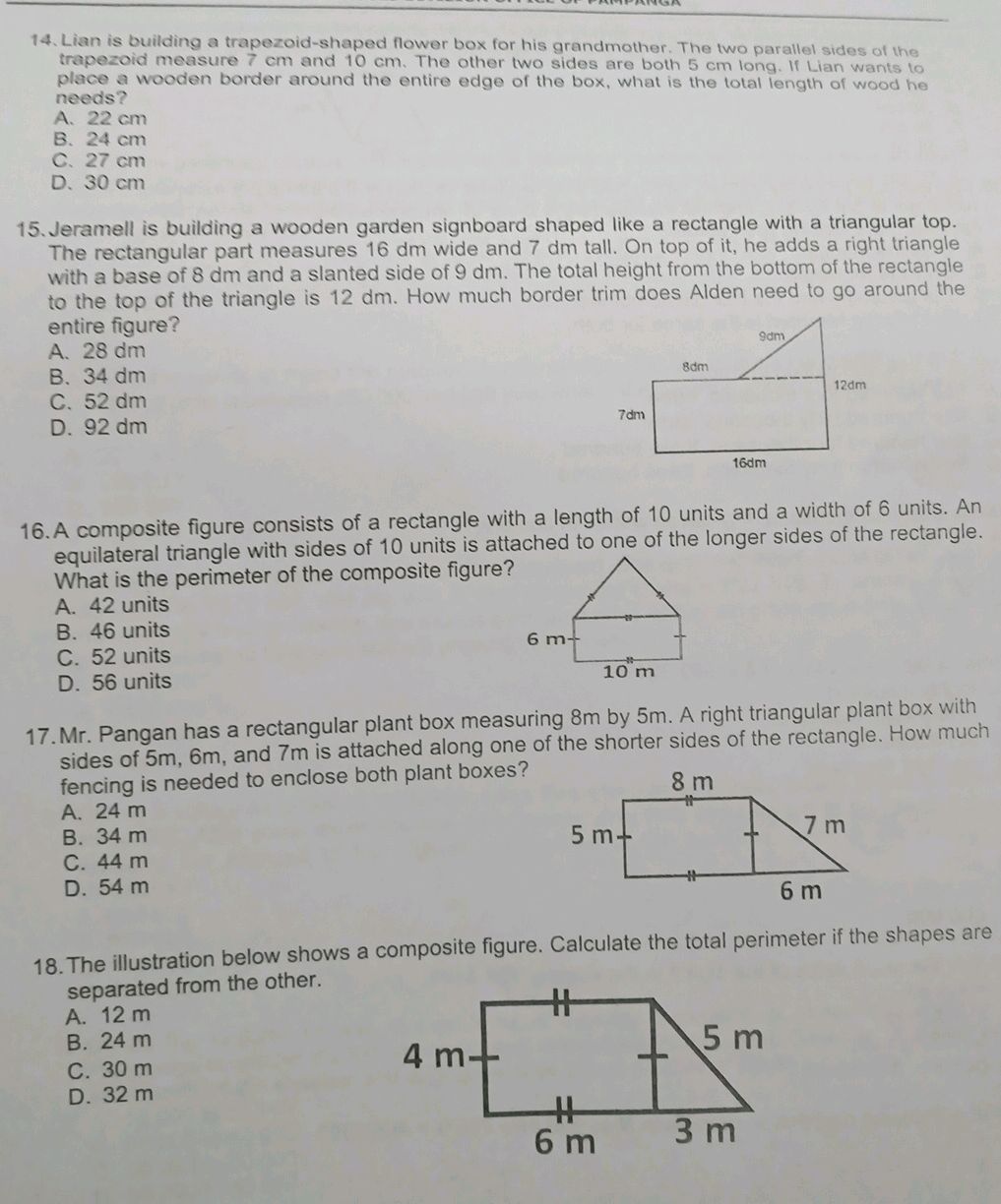 14. Lian is building a trapezoid-shaped | StudyX