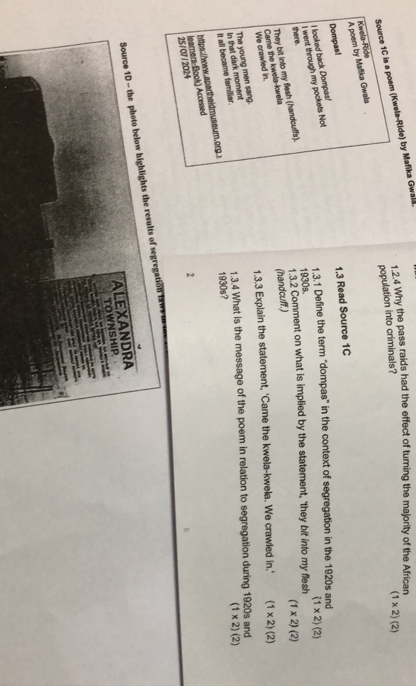 Source 1C is a poem (Kwela-Ride) by Mafika | StudyX