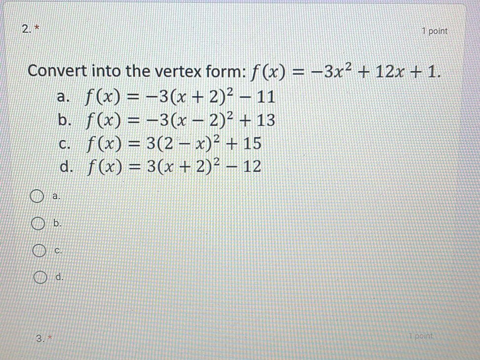 Convert into the vertex form: $f(x) = -3x^2