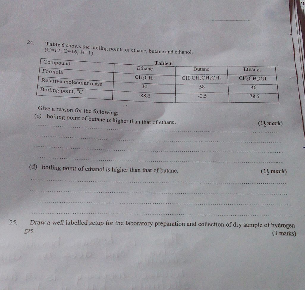Table 6 shows the boiling points of ethane, | StudyX