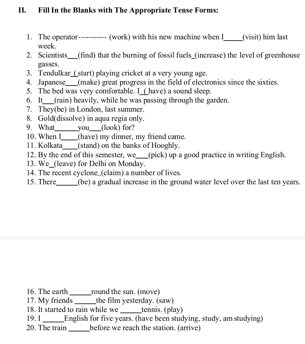 II. Fill In the Blanks with The Appropriate | StudyX