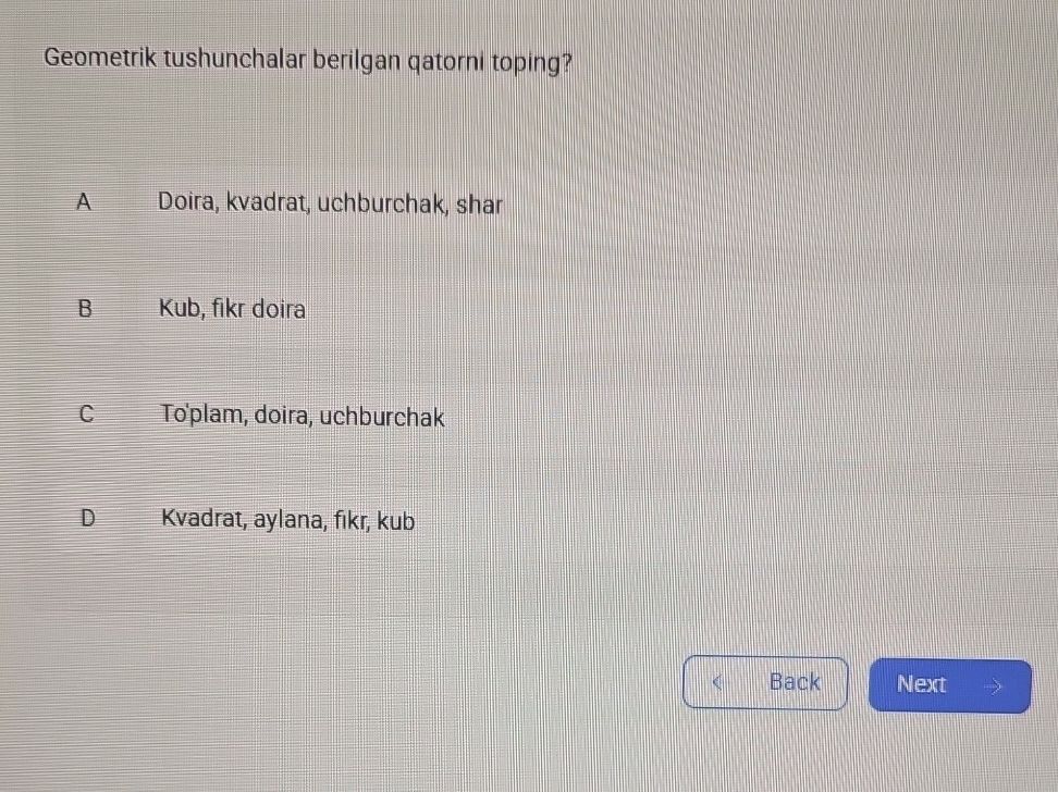 Geometrik tushunchalar berilgan qatorni