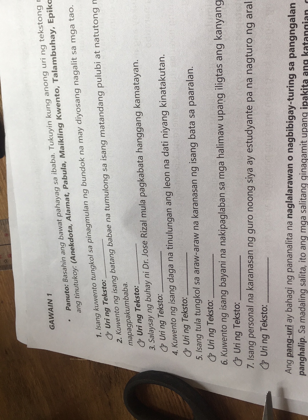 GAWAIN 1 - Panuto: Basahin ang bawat pahayag | StudyX