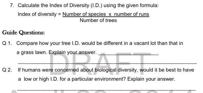 7. Calculate the Index of Diversity (I.D.) | StudyX