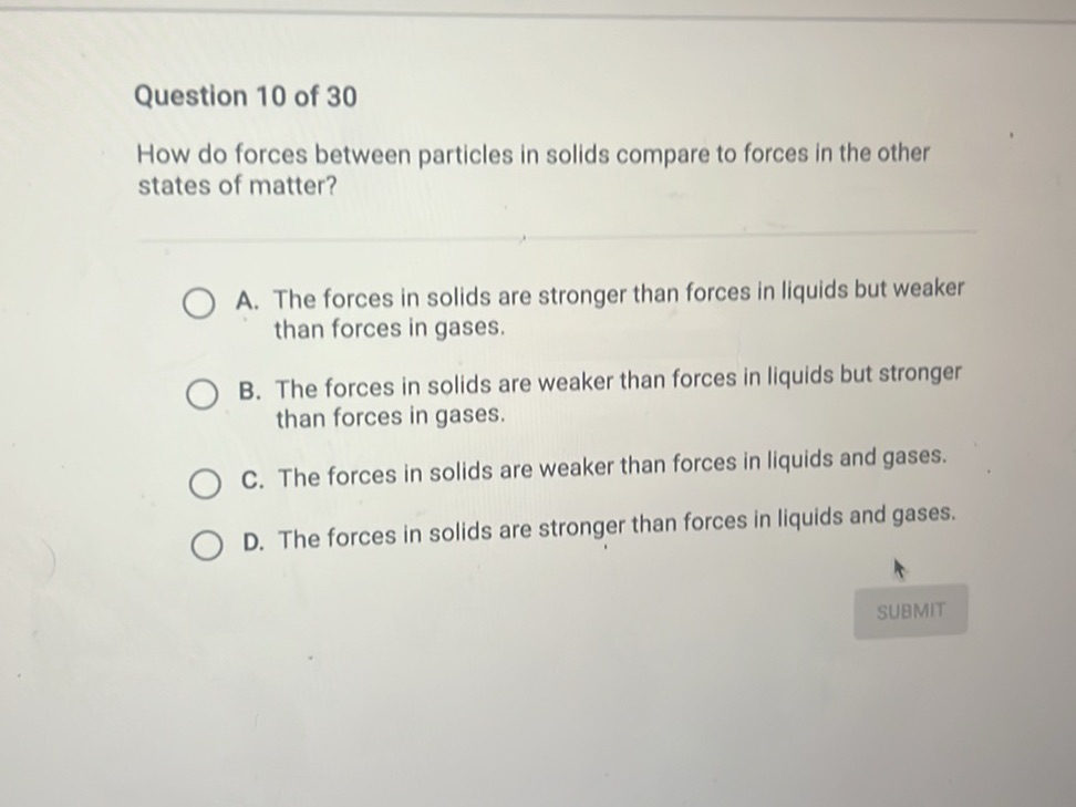 How do forces between particles in solids
