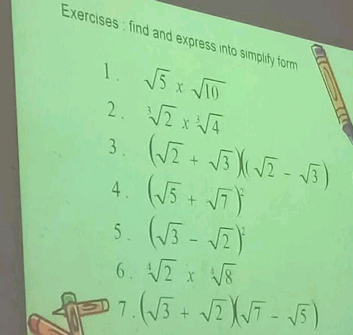 Exercises: find and express into simplify