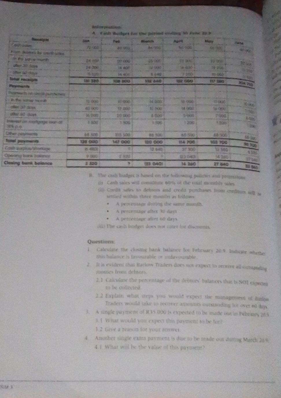 Questions: 1. Calculate the closing bank | StudyX