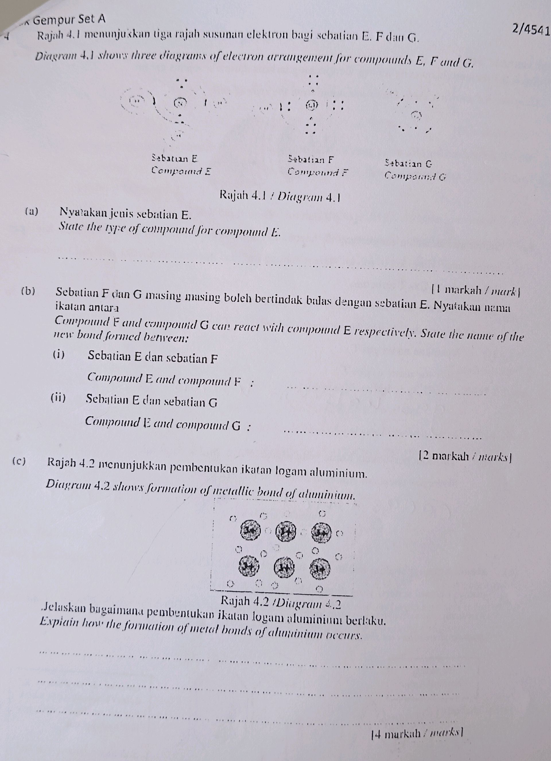 (a) Nyatakan jenis sebatian E. State the | StudyX