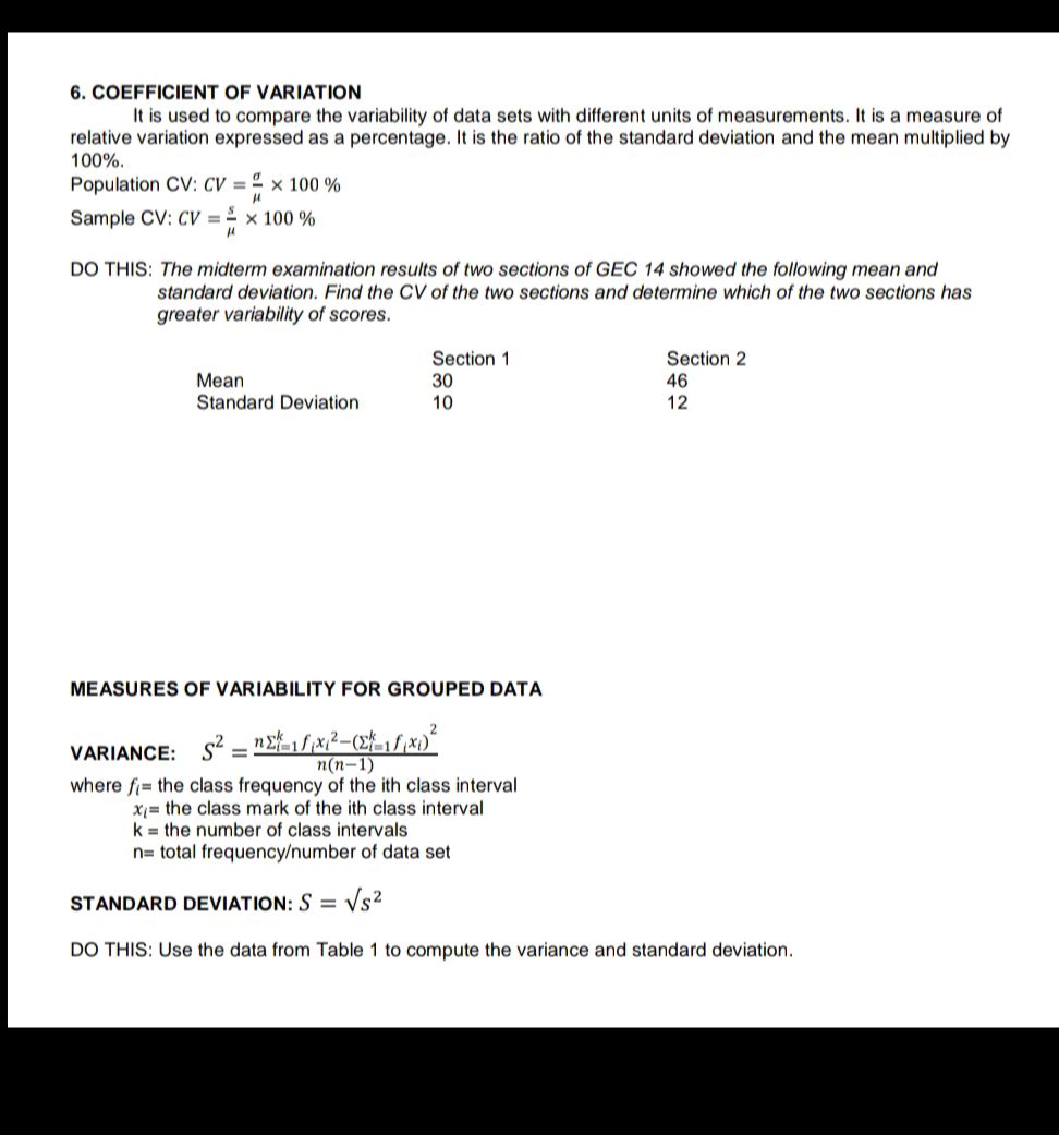 6. COEFFICIENT OF VARIATION It is used to | StudyX