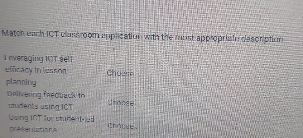 Match each ICT classroom application with