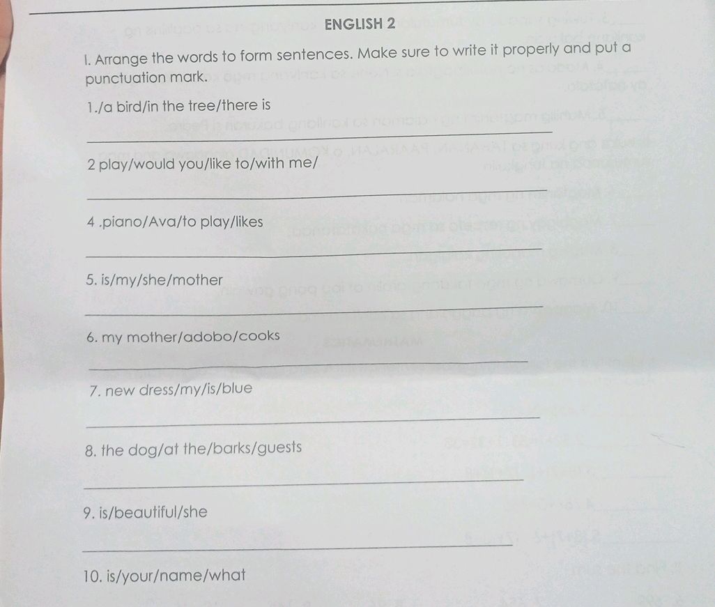 ENGLISH 2 1. Arrange the words to form | StudyX