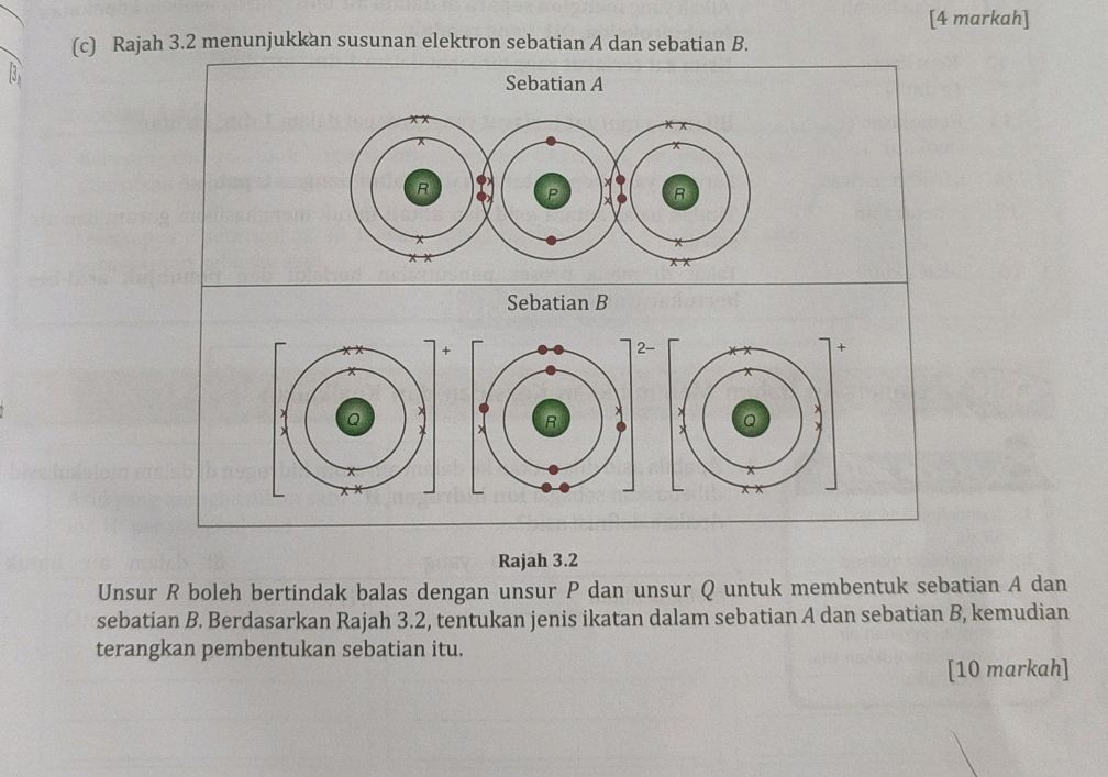 (c) Rajah 3.2 menunjukkan susunan elektron | StudyX
