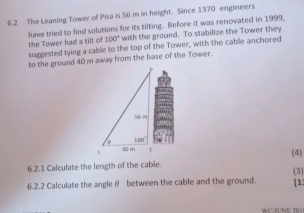 The Leaning Tower of Pisa is 56 m in height. | StudyX