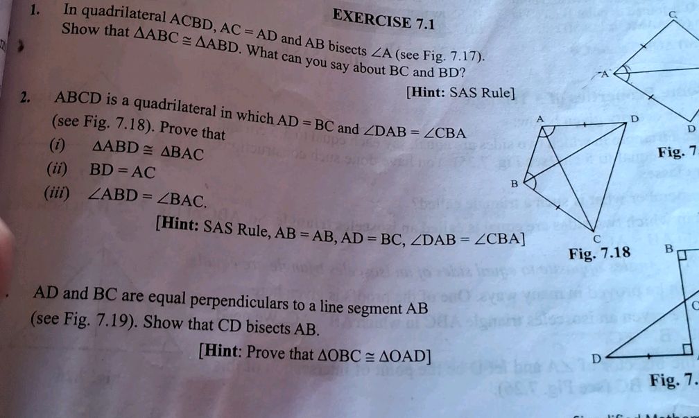 1. In quadrilateral ACBD, AC = AD and AB | StudyX