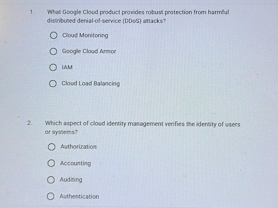 1. What Google Cloud product provides robust | StudyX