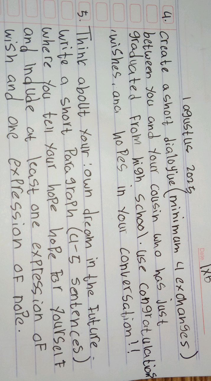 Create a short dialogue (minimum 4