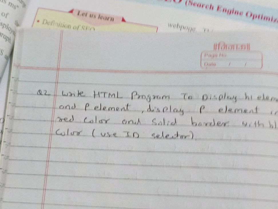 Q2 write HTML Program To Display hi element | StudyX