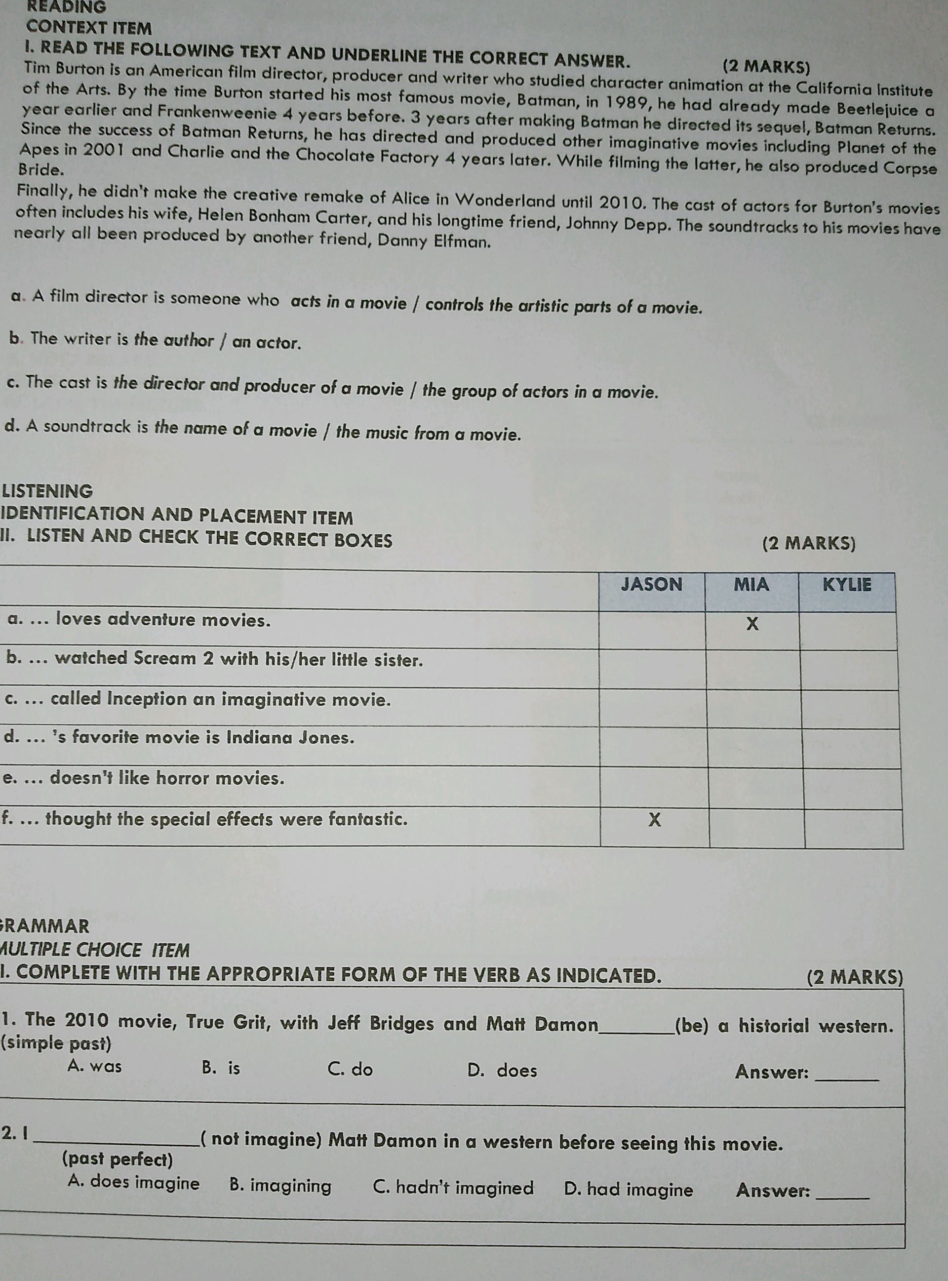 READING CONTEXT ITEM I. READ THE FOLLOWING | StudyX
