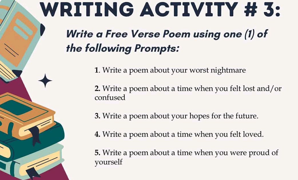 Write a Free Verse Poem using one (1) of the | StudyX
