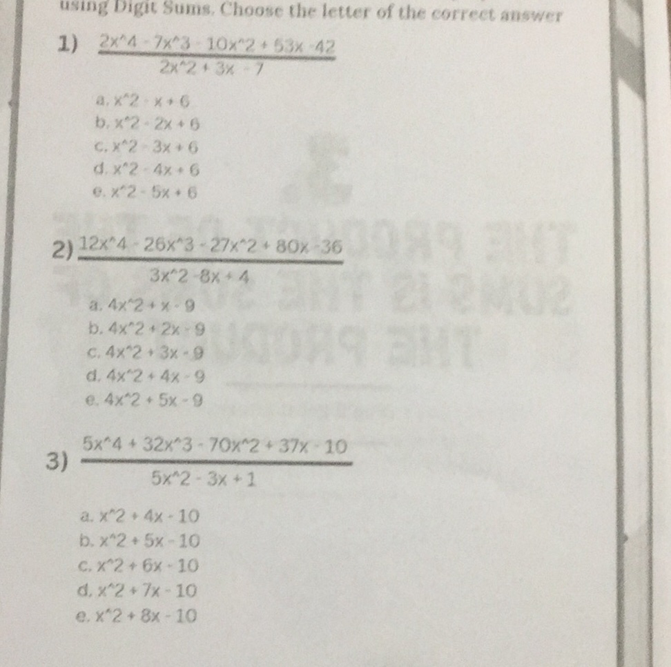 using Digit Sums. Choose the letter of the | StudyX