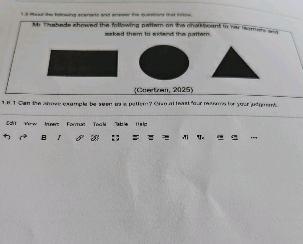 Mr Thabede showed the following pattern on | StudyX