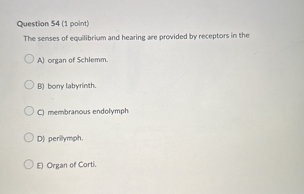 Question 54 (1 point) The senses of