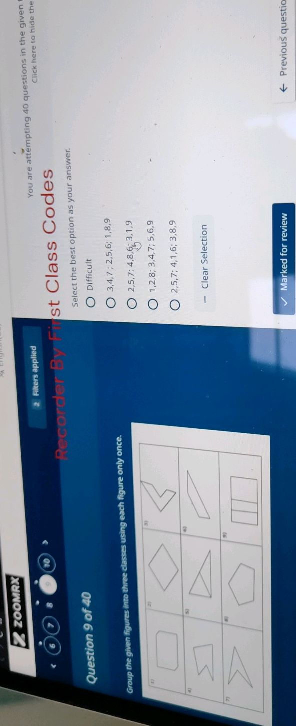 Group the given figures into three classes