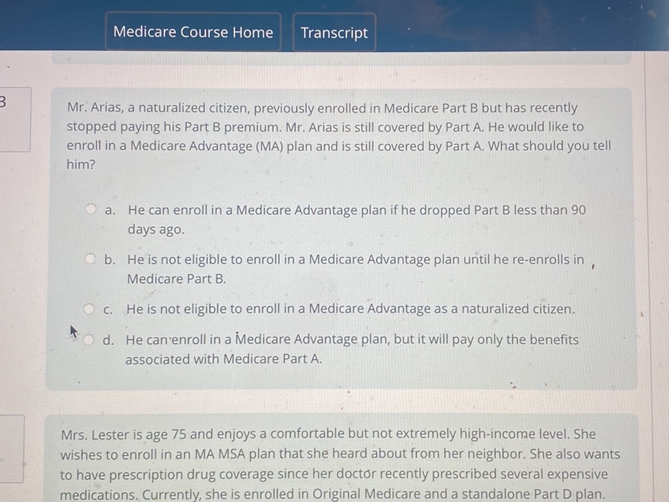 Medicare Course Home Transcript Mr. Arias, a