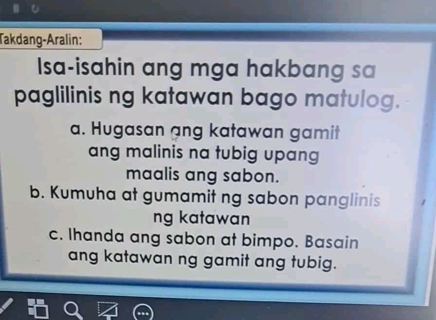 Isa-isahin ang mga hakbang sa paglilinis ng