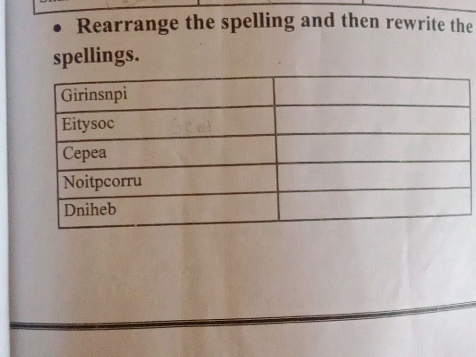 Rearrange the spelling and then rewrite the | StudyX