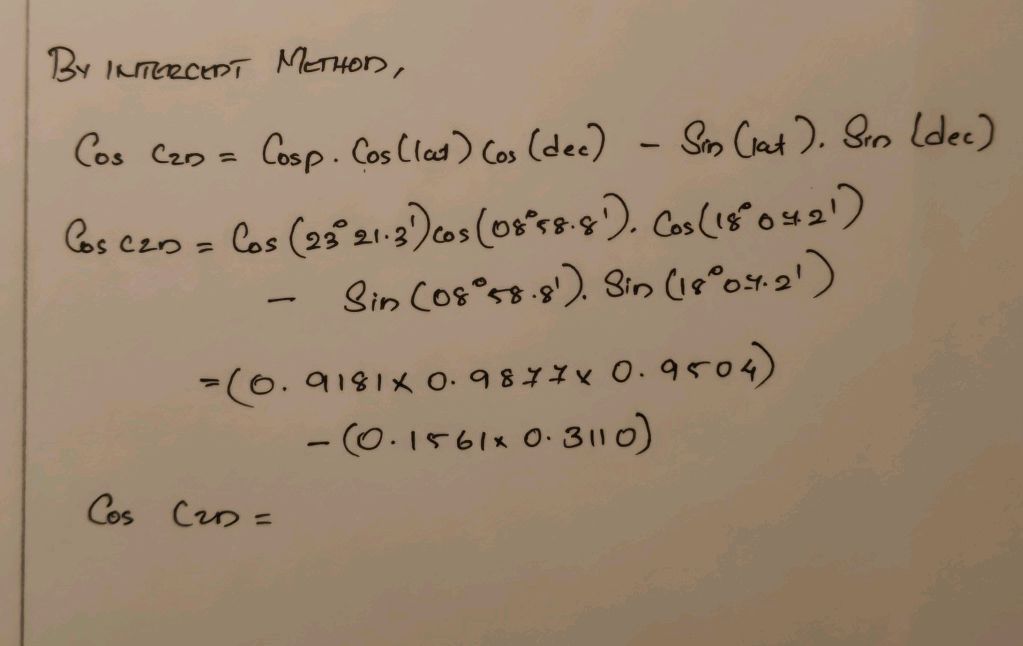 By INTERCEPT METHOD, Cos CzD = Cosp. Cos