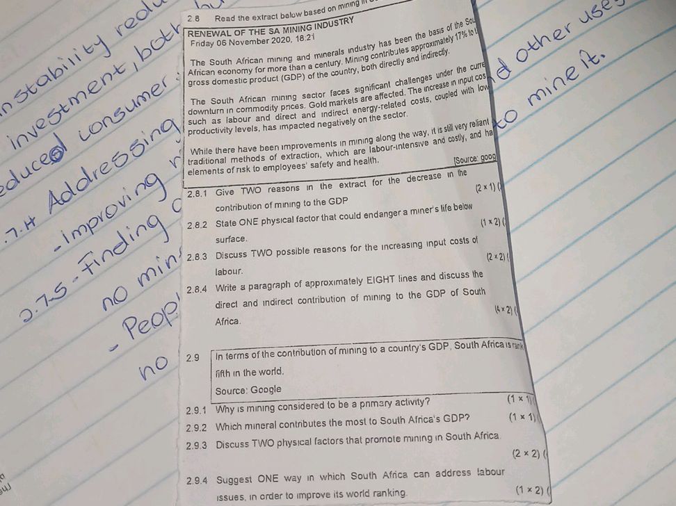 2.8 Read the extract below based on mining | StudyX