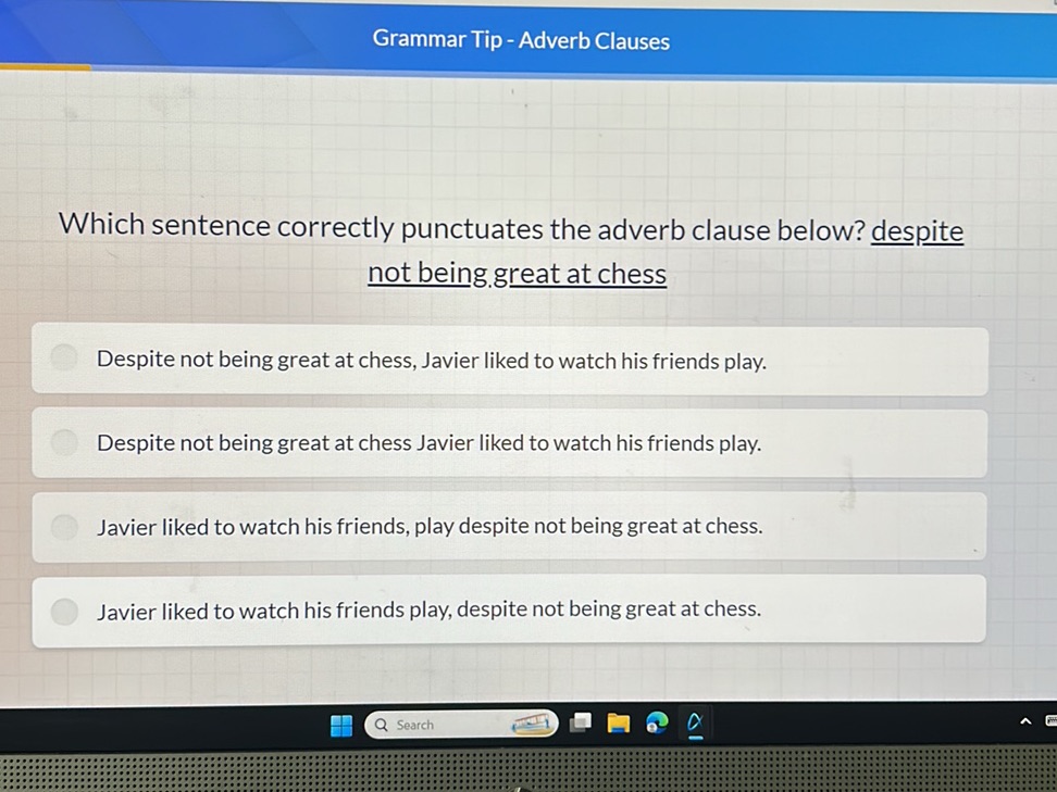 Grammar Tip - Adverb Clauses Which sentence | StudyX