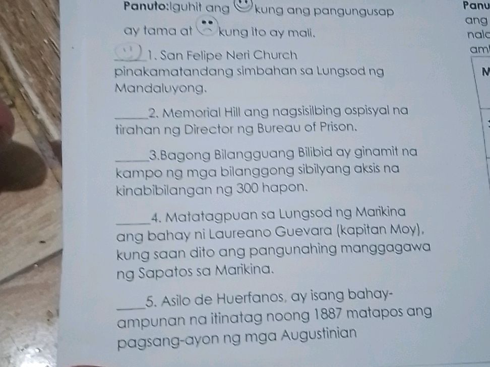 Panuto: Iguhit ang (😊) kung ang pangungusap