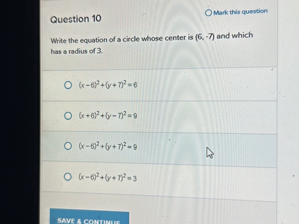 Write the equation of a circle whose center | StudyX
