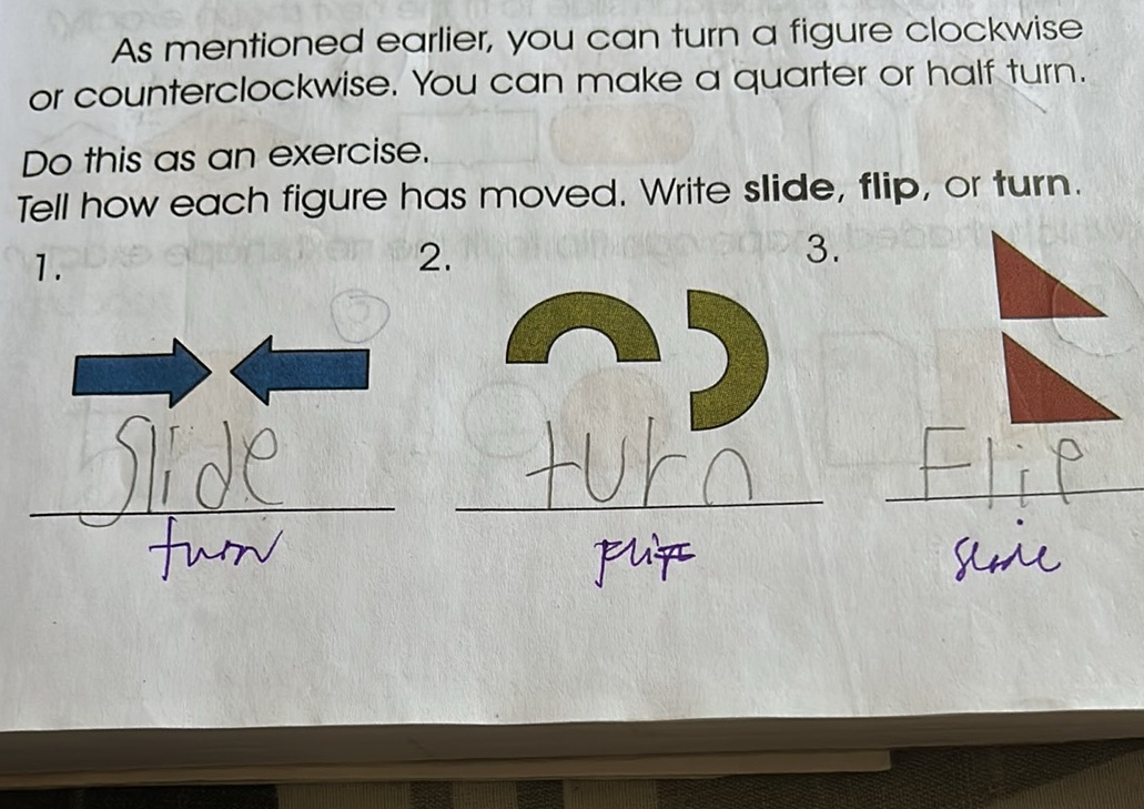 Tell how each figure has moved. Write slide, | StudyX