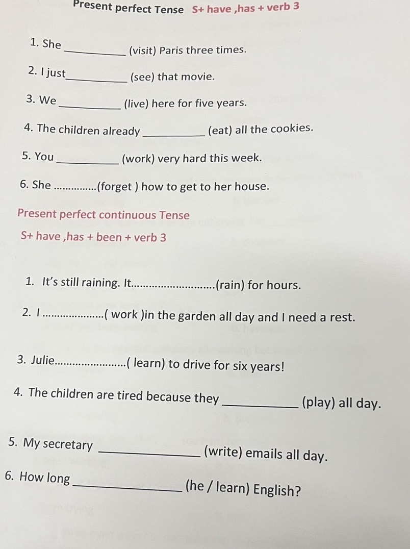 Present perfect Tense S+ have, has + verb 3 | StudyX