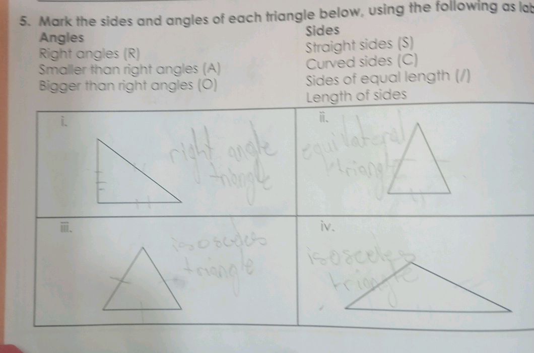 Mark the sides and angles of each triangle