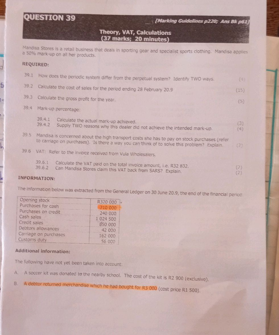 QUESTION 39 Theory, VAT, Calculations (37 | StudyX