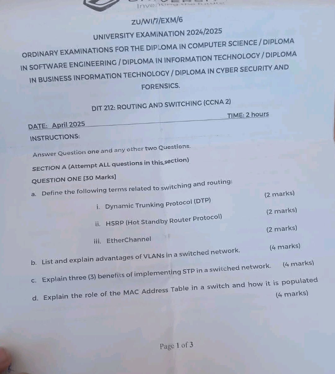 DIT 212: ROUTING AND SWITCHING (CCNA 2) | StudyX