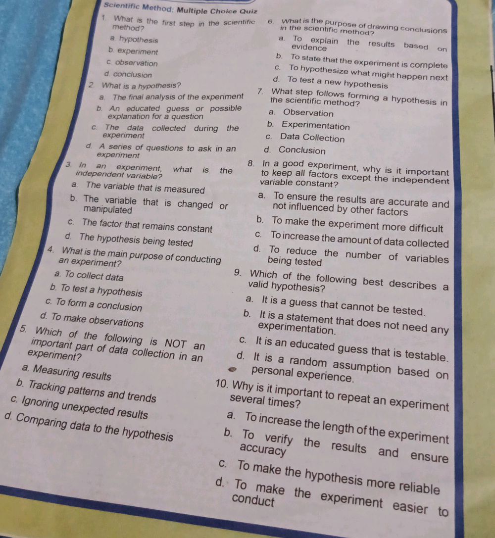 Scientific Method: Multiple Choice Quiz 1.
