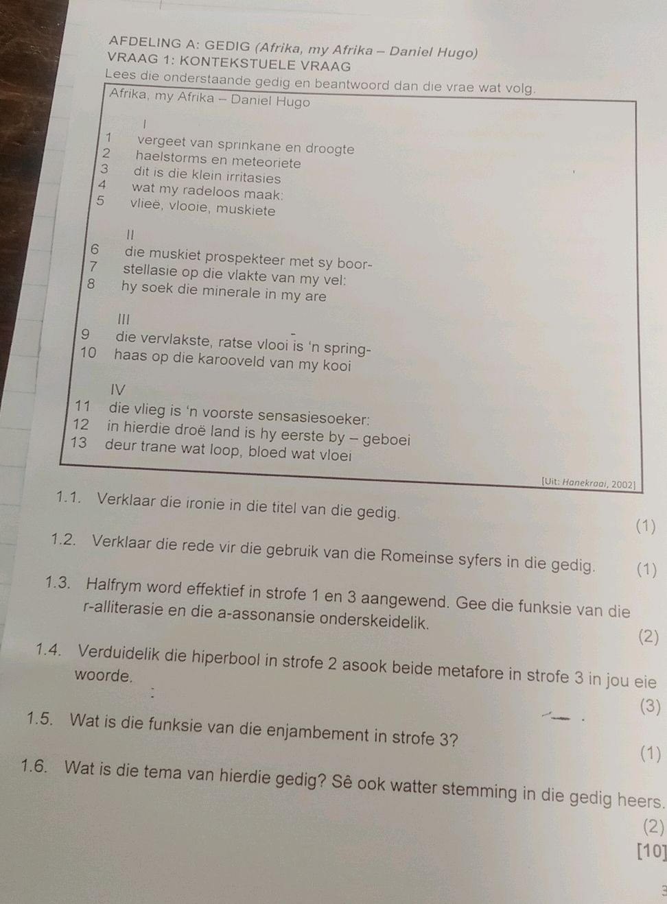 AFDELING A: GEDIG (Afrika, my Afrika
