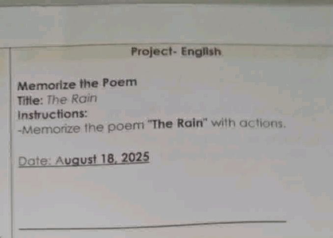 Memorize the Poem Title: The Rain