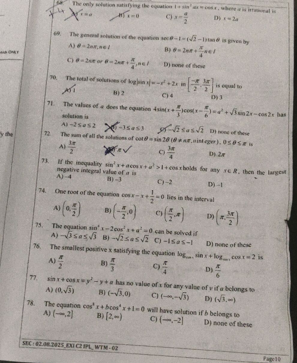 The only solution satisfying the equation