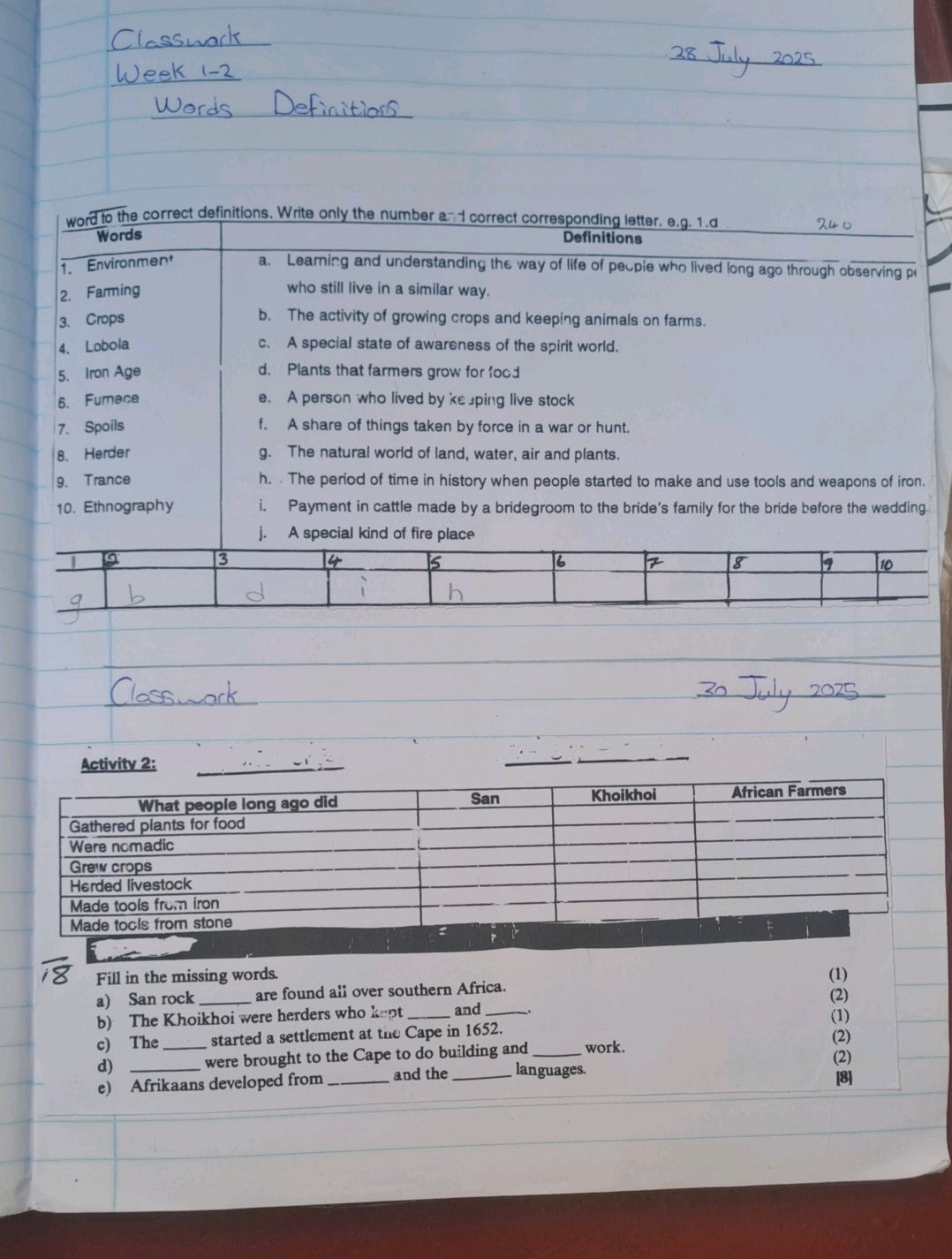 word to the correct definitions. Write only | StudyX
