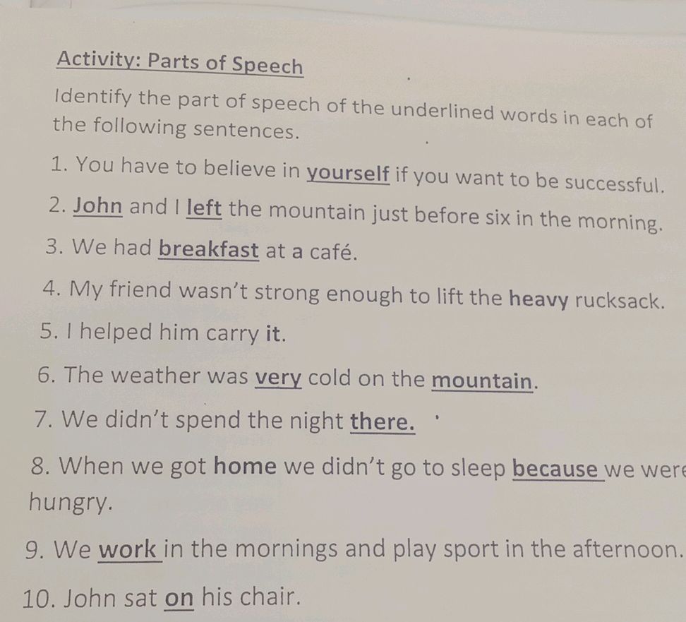 Activity: Parts of Speech Identify the part | StudyX