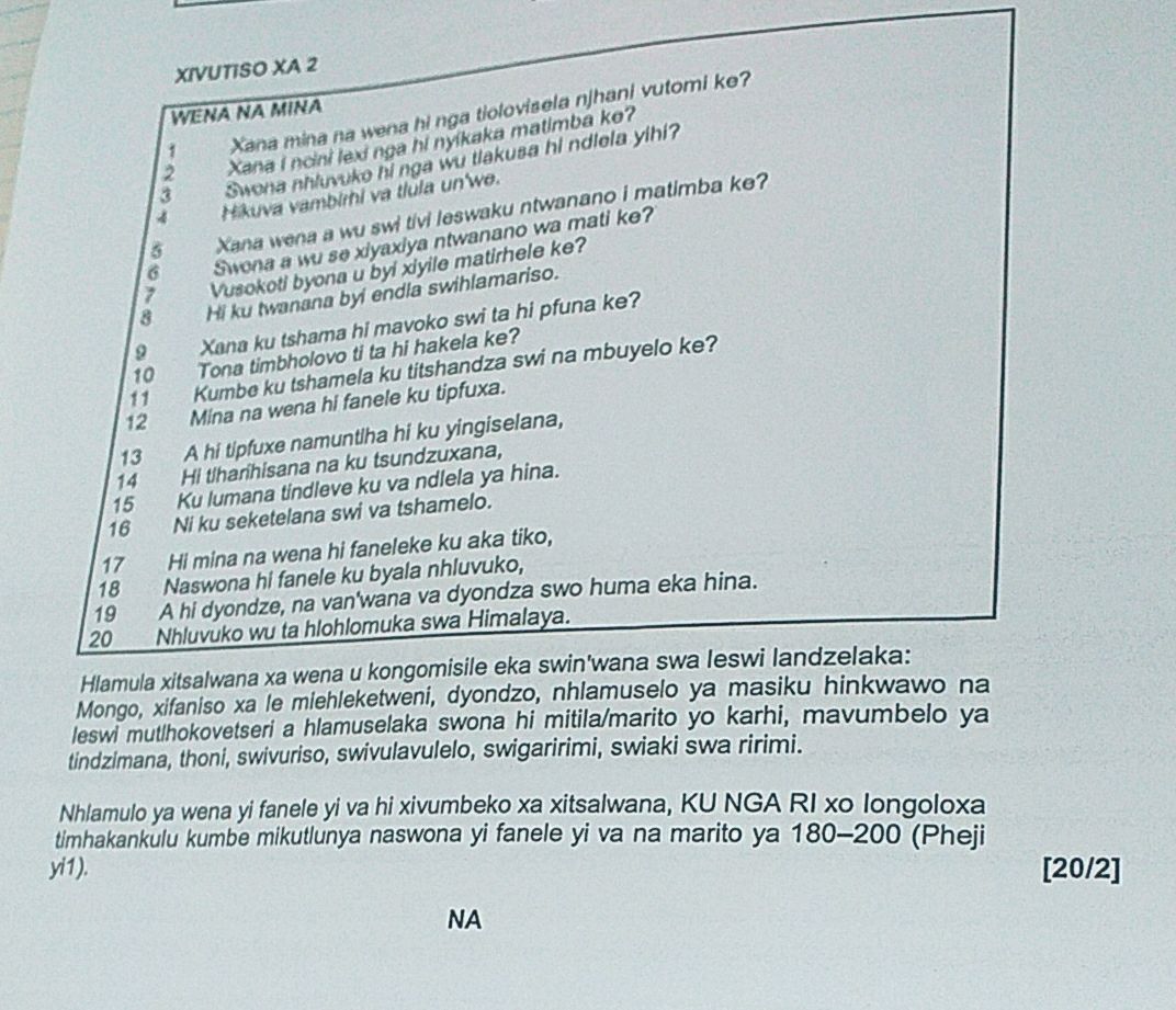 XIVUTISO XA 2 WENA NA MINA 1 Xana mina na
